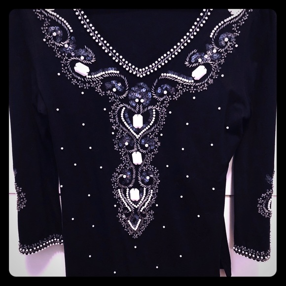 azi | Tops | Azi Black Sequined Evening Top Size Small | Poshmark